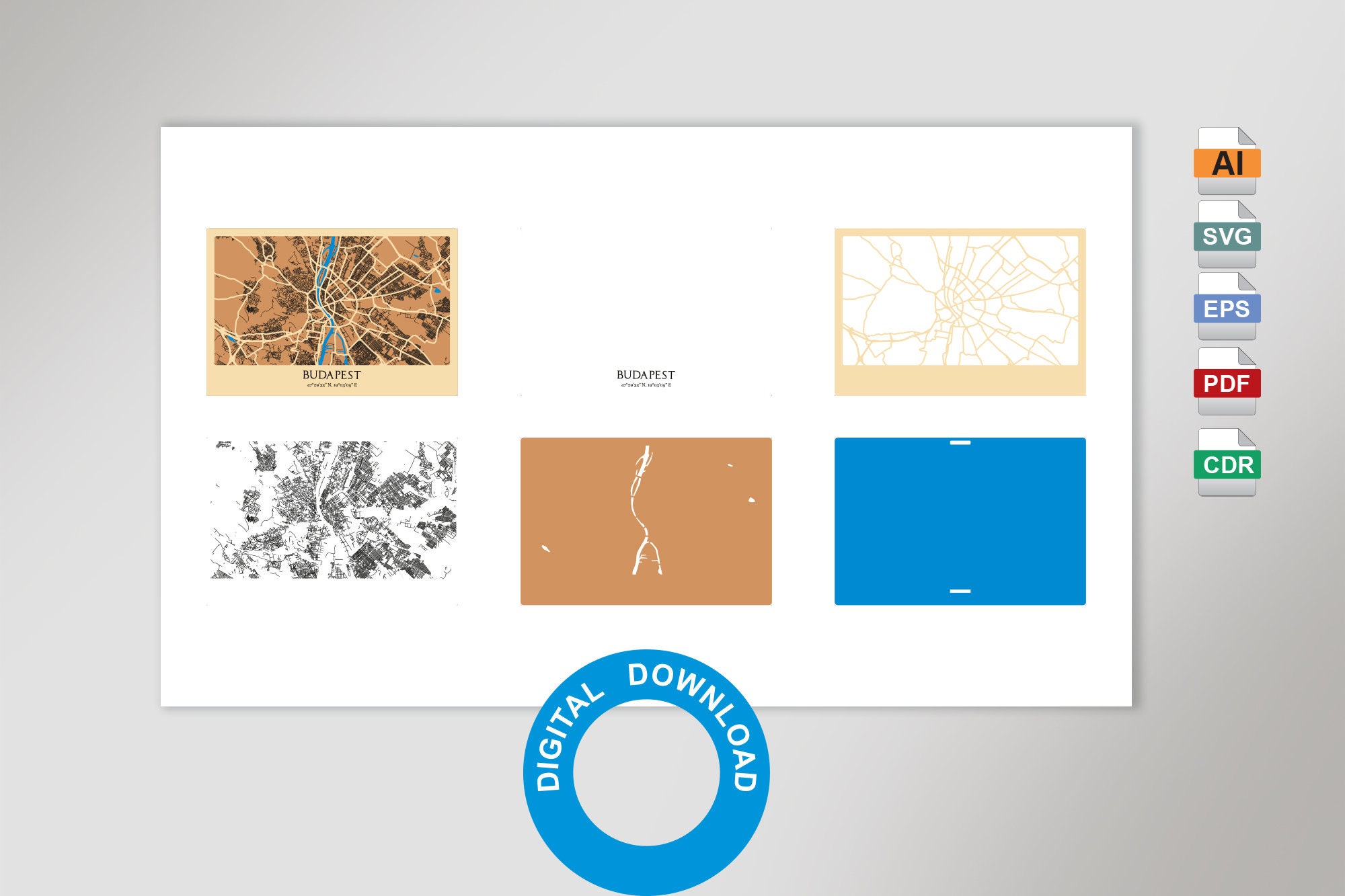 Digital File SVG, PDF - Budapest Street Map - 3d Multi Layer Street Map ...