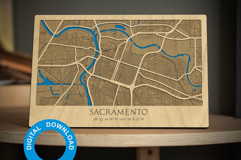 3D Laser Cut Map of Sacramento - Multilayer Street Map Decor Laser Cut ...