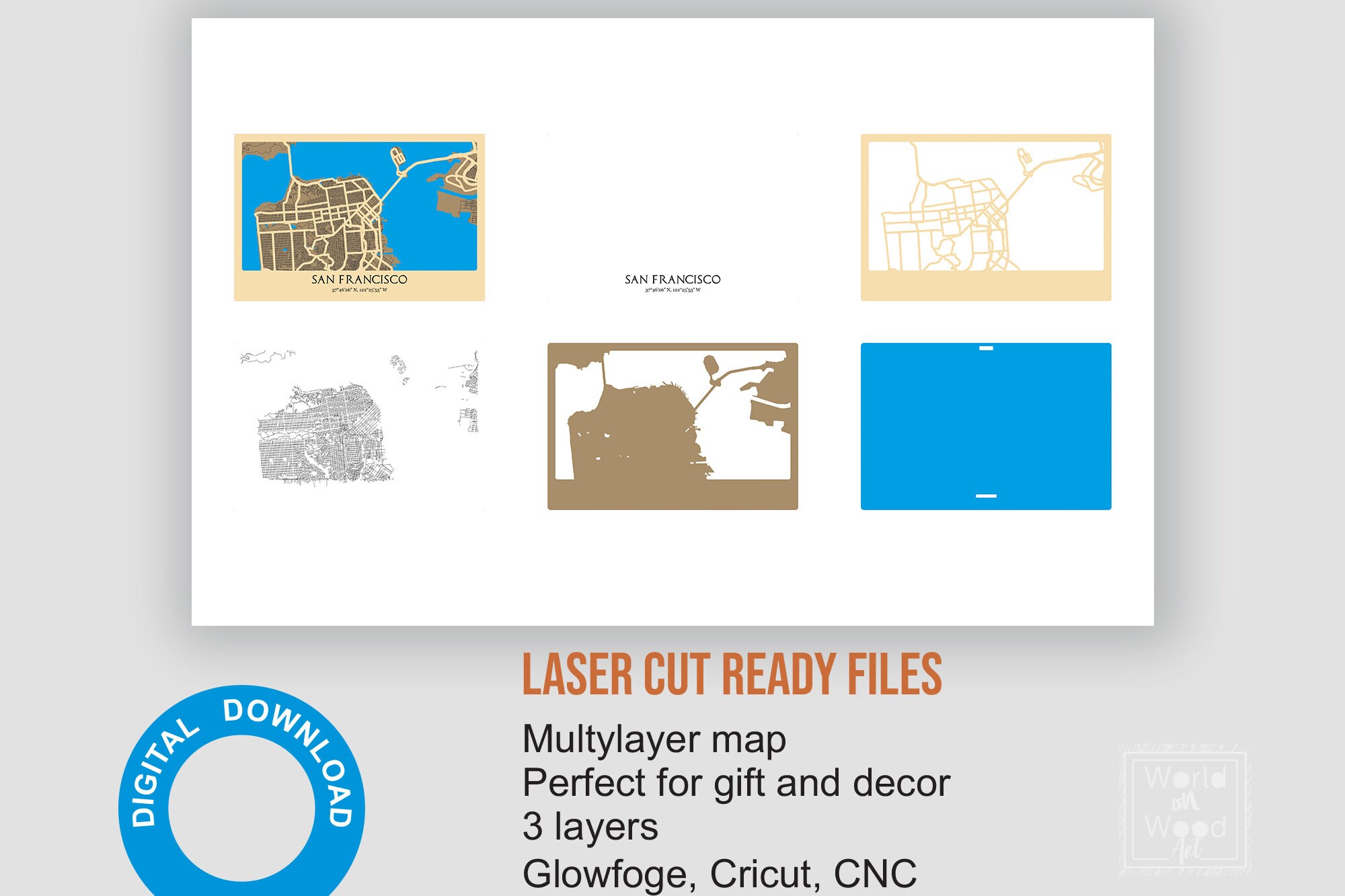 3D Laser Cut Map of San Francisco Multi Layer Street Map - Etsy