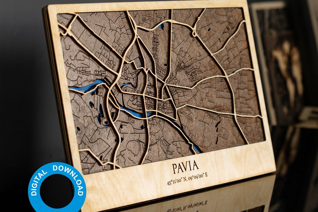 3D Laser Cut Map of Pavia - Multilayer Map Decor Laser Cut Digital ...