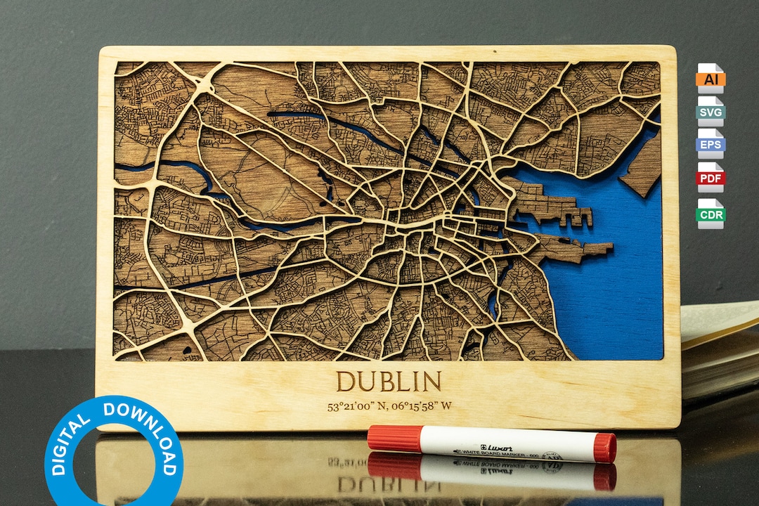 3D Laser Cut Map of Dublin - Multi Layer Street Map Decor Laser Cut ...