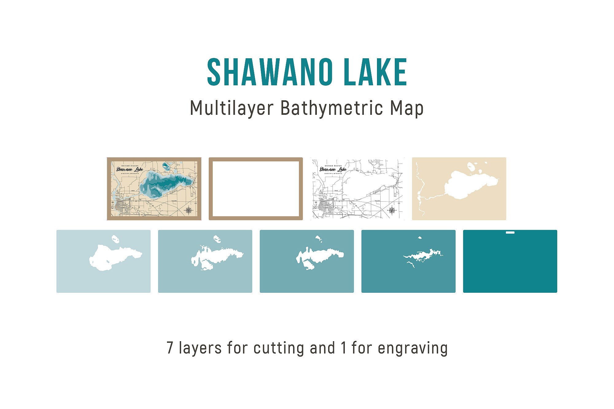 Digital File SVG, PDF - Shawano Lake Map, 3d Water Depth, Multilayer ...