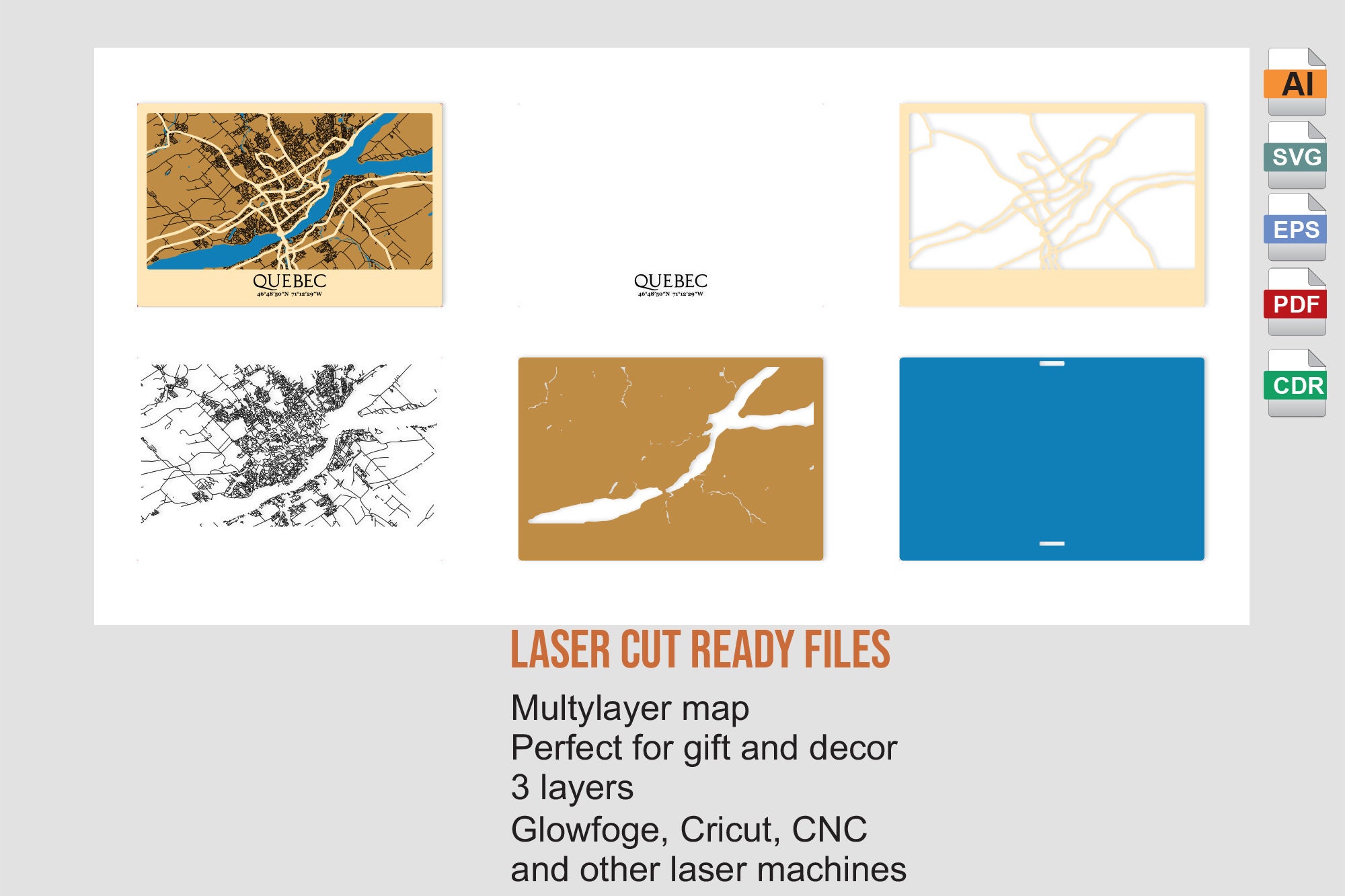 3D Laser Cut Map of Quebec City Multilayer Street Map Decor, Laser Cut ...