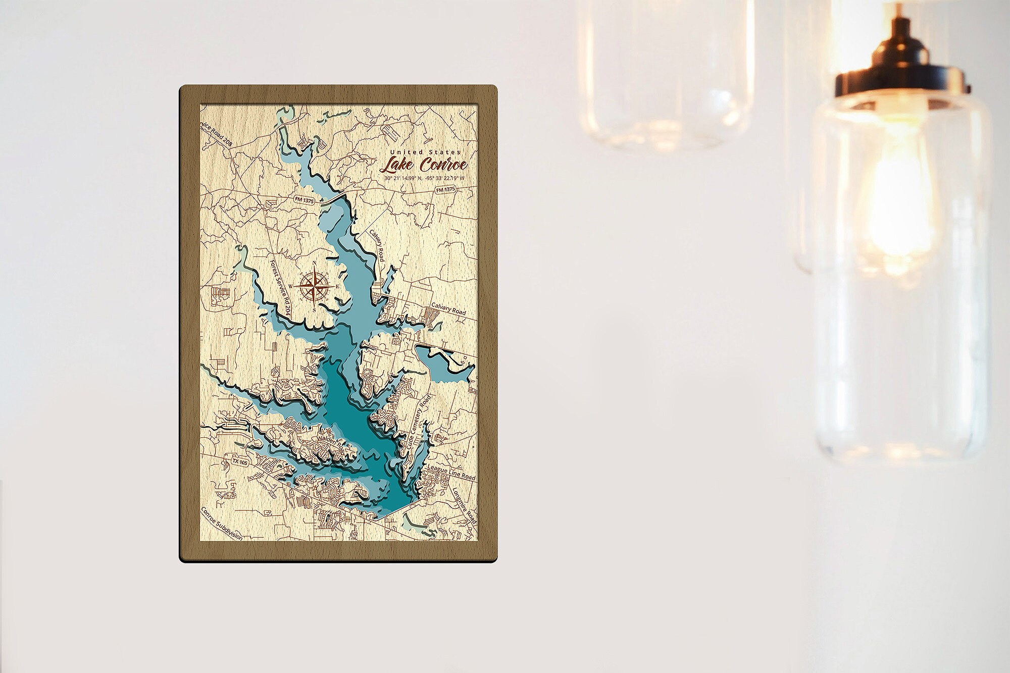 Digital File SVG, PDF - Lake Conroe Map, Texas, Multilayer Vector Map ...