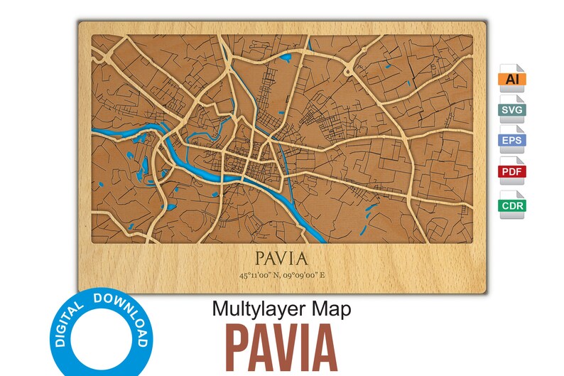 3D Laser Cut Map of Pavia Multilayer Map Decor Laser Cut Digital Files ...