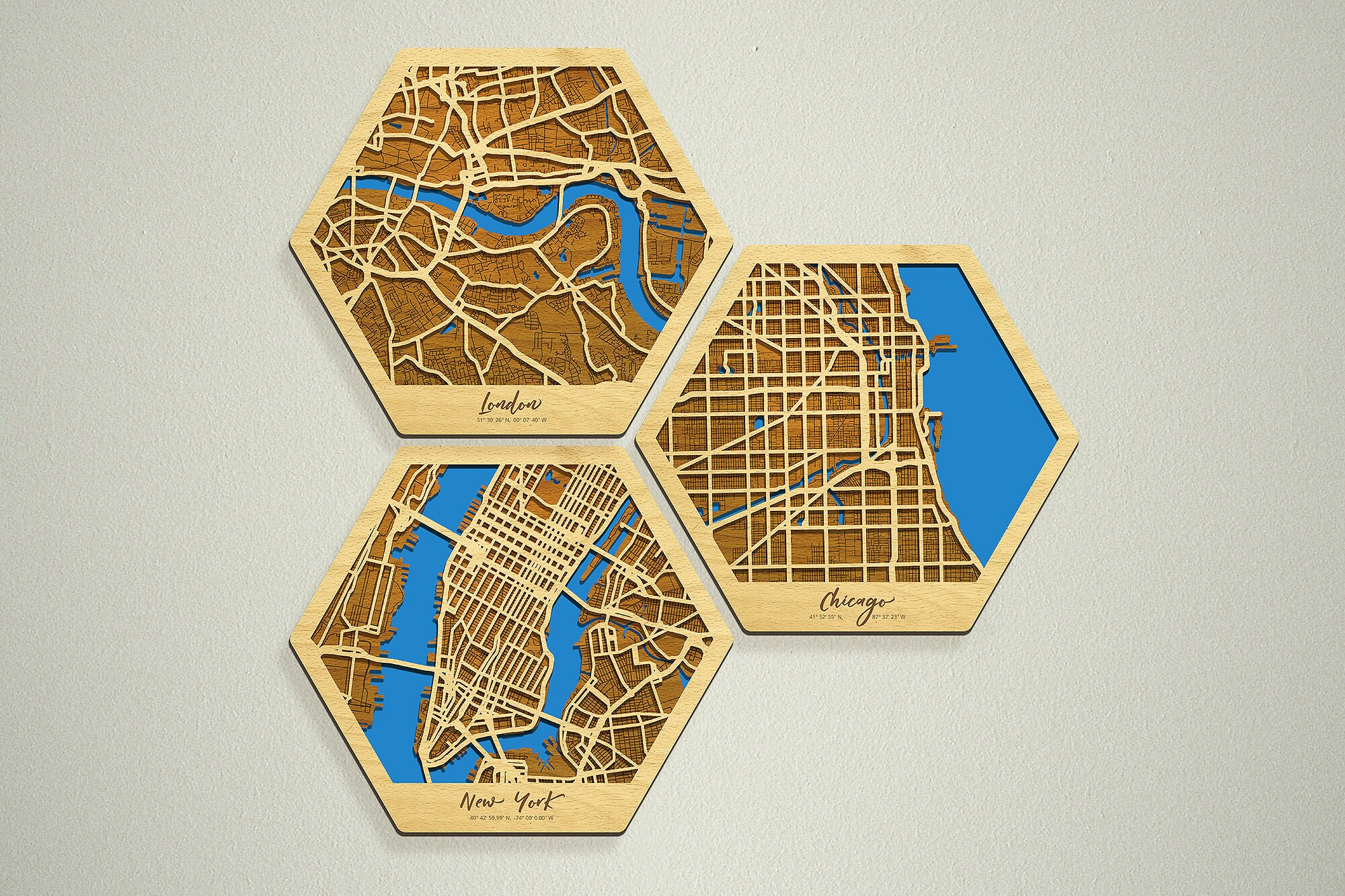 Laser Cut Chicago Map, Hexagon Map, 3D Hex Form, Multilayer Street Map ...