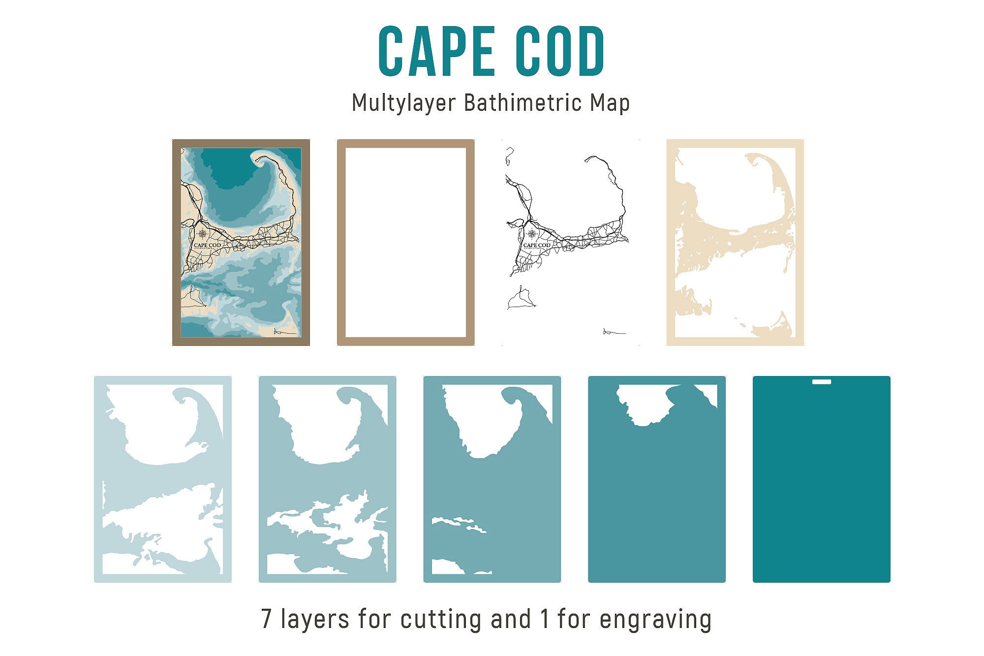 Cape Cod Map Layered File Svg, Pdf, 3D Topographic Map, Laser Cut Files ...
