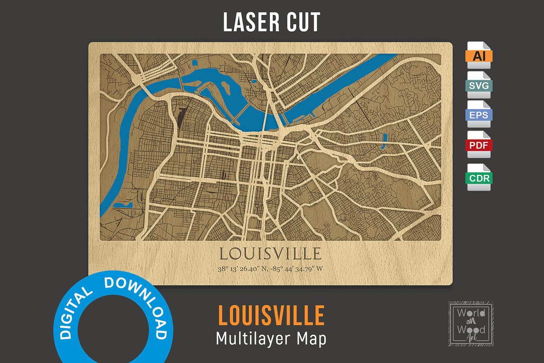 3D Laser Cut Map of Louisville - Multilayer Street Map Decor, Laser Cut ...