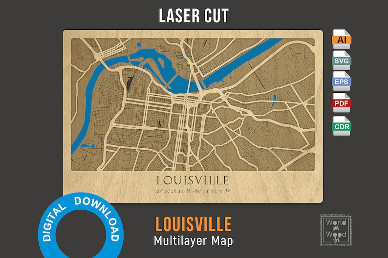 3D Laser Cut Map of Louisville - Multilayer Street Map Decor, Laser Cut ...