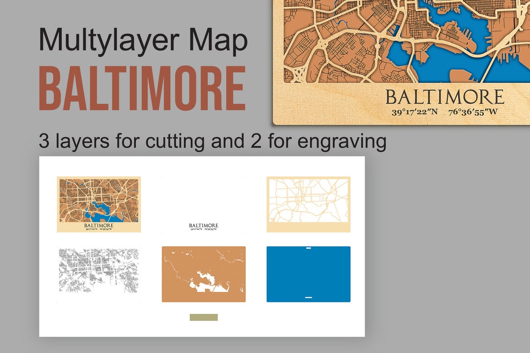 Digital File SVG PDF Baltimore Map 3d Multi Layer Street - Etsy