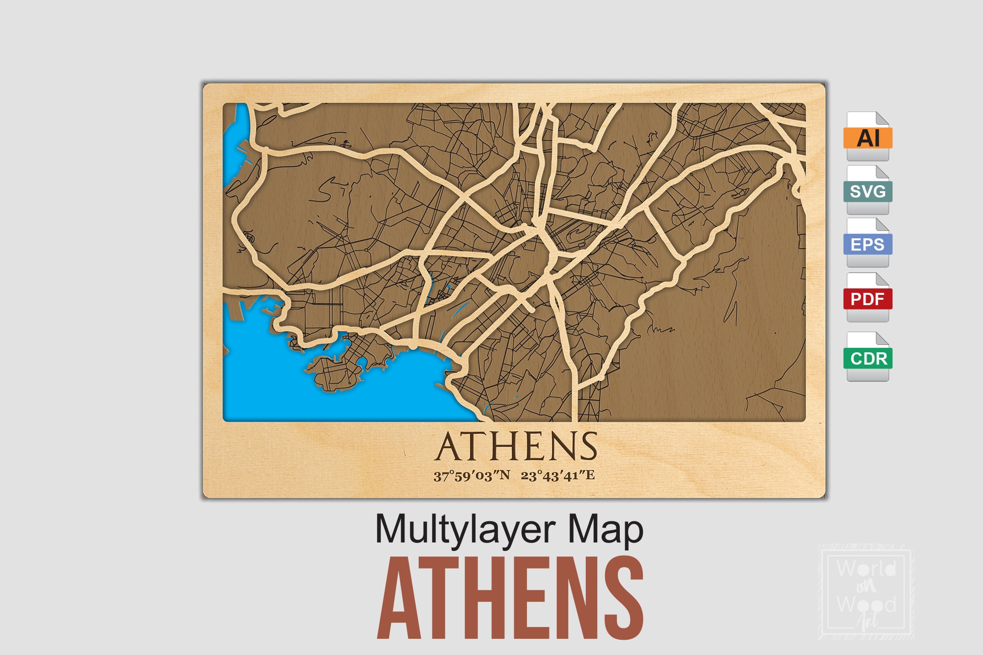 3D Laser Cut Map of Athens Multilayer Map Decor Laser Cut Digital Files ...