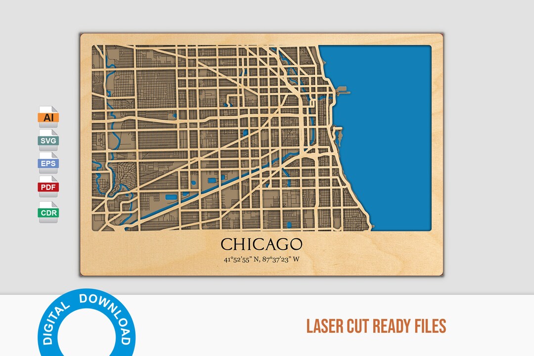 Digital File SVG, PDF - Chicago Map, Multilayer Street Map Decor ...