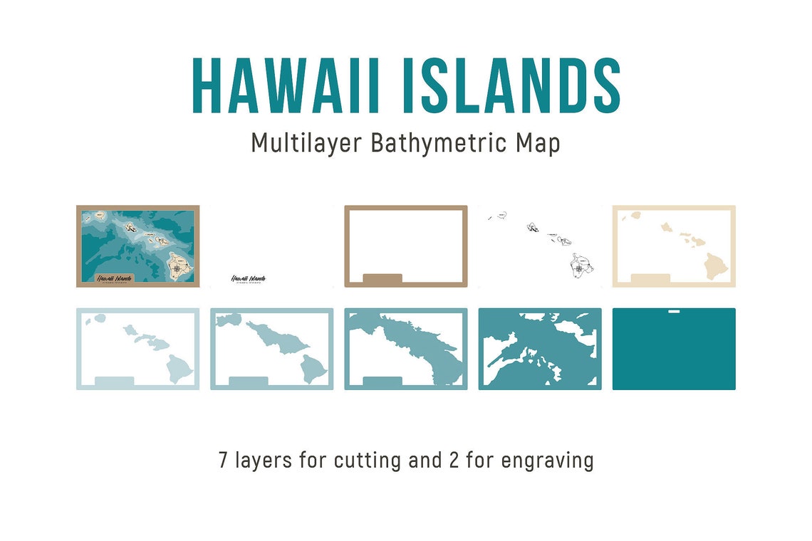Hawaii-Inseln Karte SVG, Laser Cut-Dateien, Schichten Tiefe, 3D Karte ...
