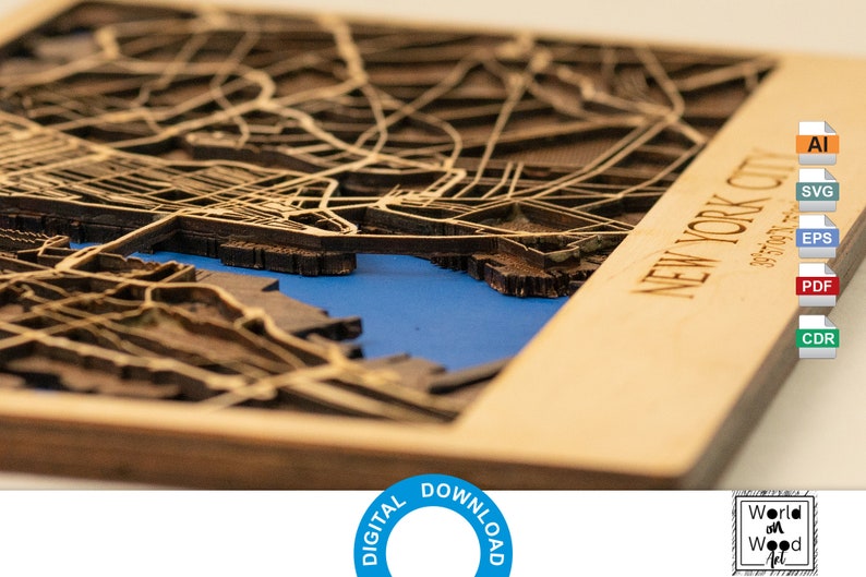 3D Laser Cut Map of New York Multi Layer Street Map Decor Laser Cut ...