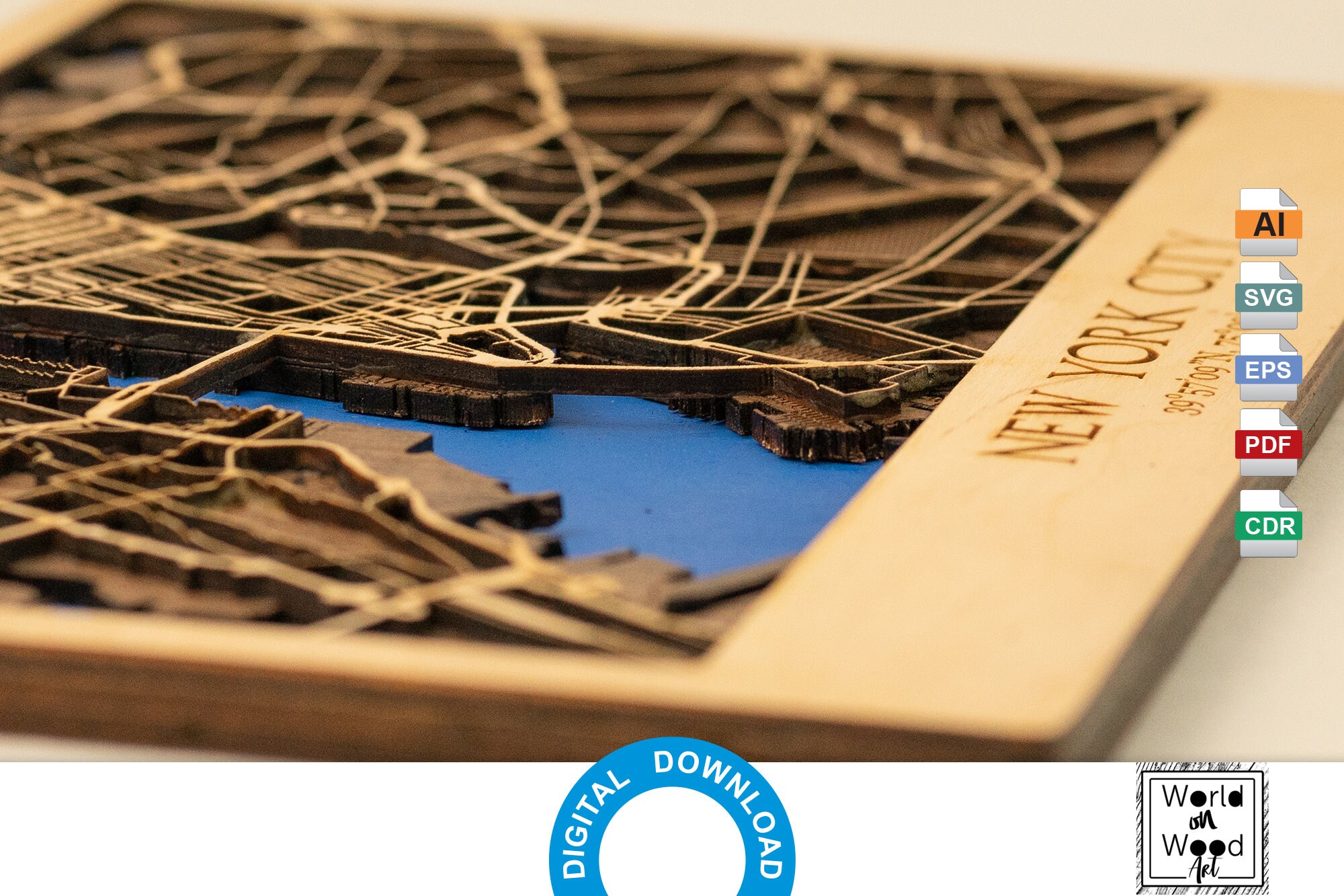 3D Laser Cut Map of New York Multi Layer Street Map Decor Laser Cut ...