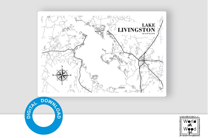 3D Laser Cut Lake Livingston Bathymetric Map Digital File - PDF, AI ...