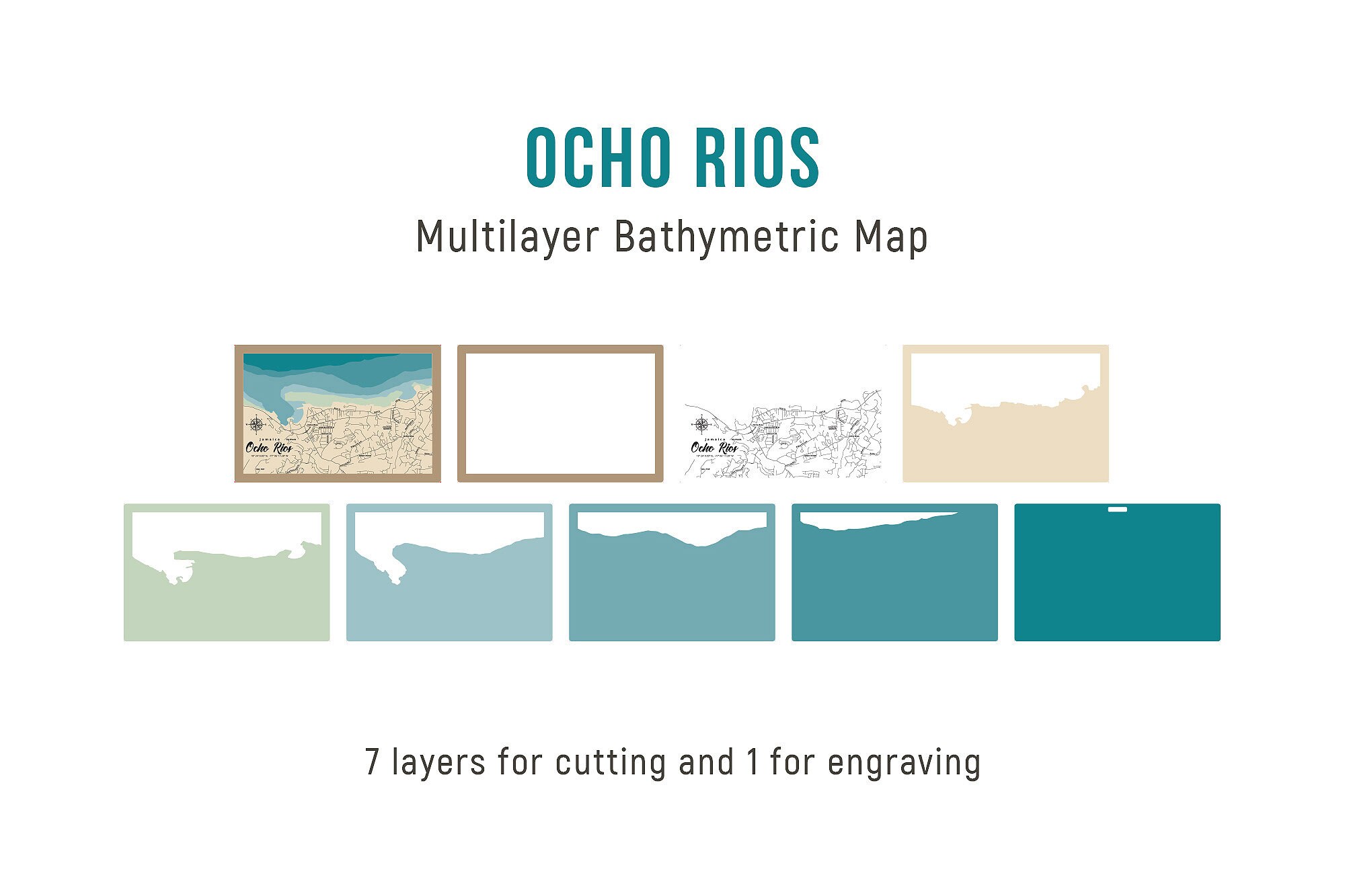 Ocho Rios Map SVG, Laser Cut Files, Layers Depth, Jamaica Multilayer ...