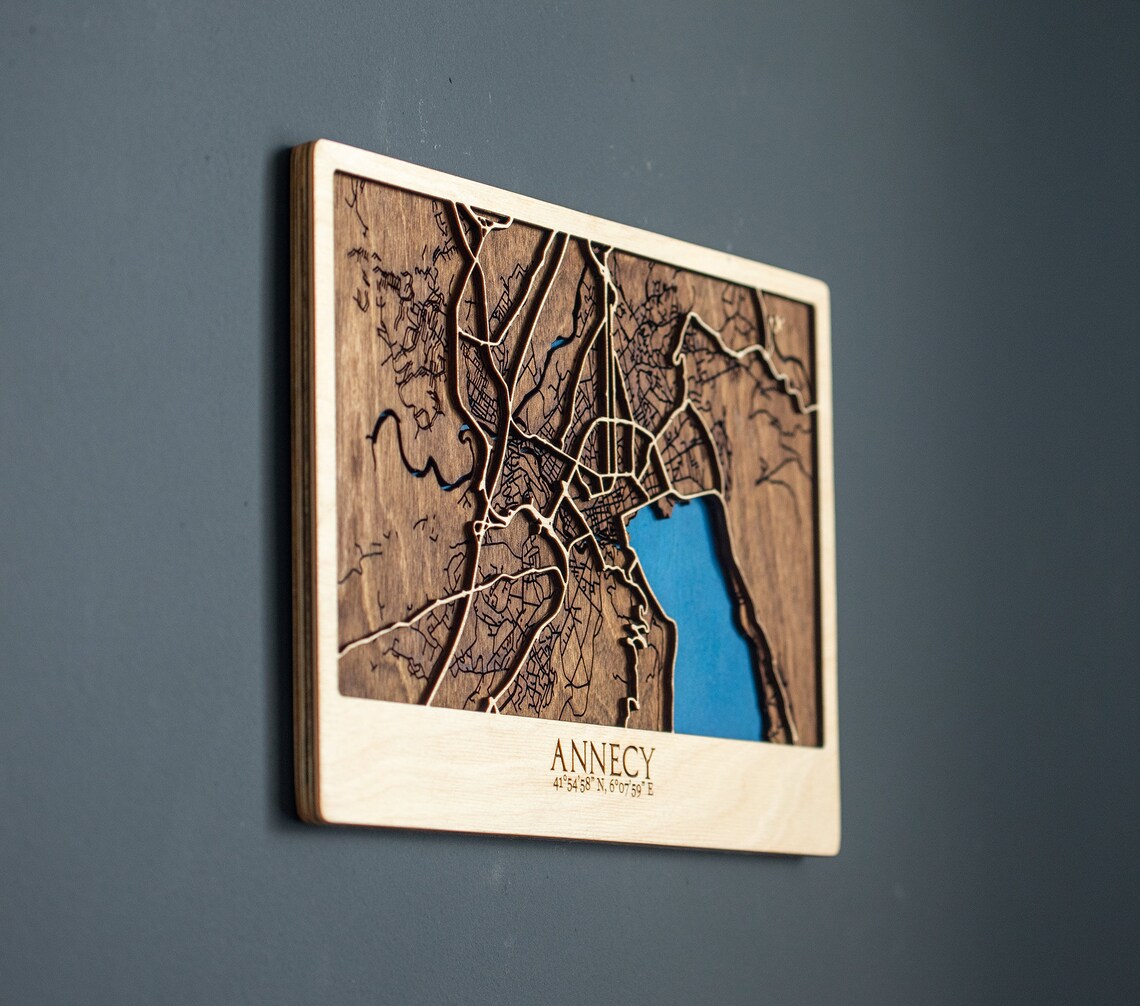 Annecy France Street Wood Map, 3D City Map Gift, Lake Annecy, Wood ...