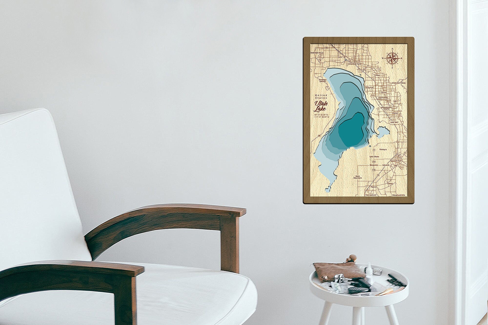 Digital File PDF, SVG, Ai Utah Lake Map, Wood Map Bathymetric Depth ...