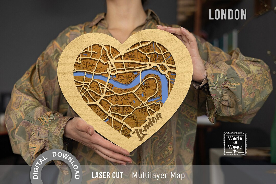 Heart Map London - Digital File SVG, 3D Street Map, Multilayer Street ...
