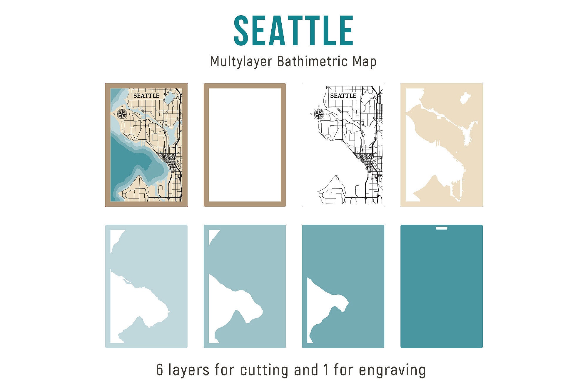 Seattle Cutting Files, PDF, AI, SVG - Wood Multilayer Laser Cut Design ...