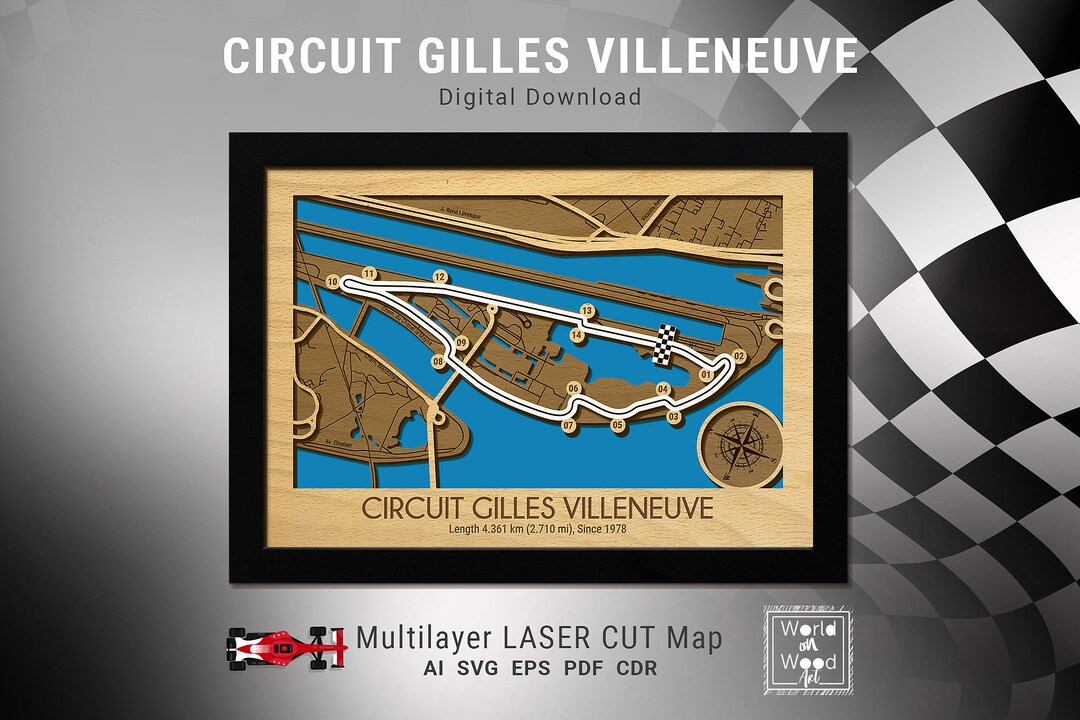 Circuit Gilles Villeneuve Map SVG, Race Tracks 3D Wood Map, Formula 1 ...