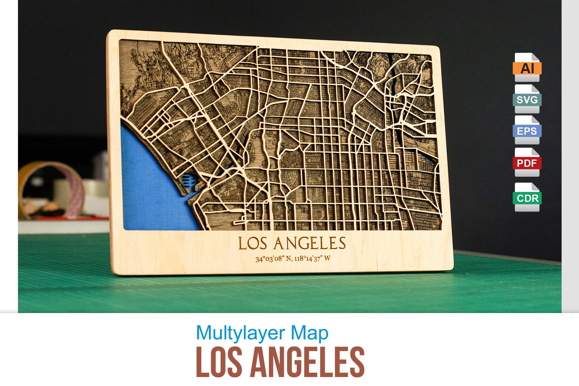 3D Laser Cut Map of Los Angeles - Multilayer Street Map Decor Laser Cut ...