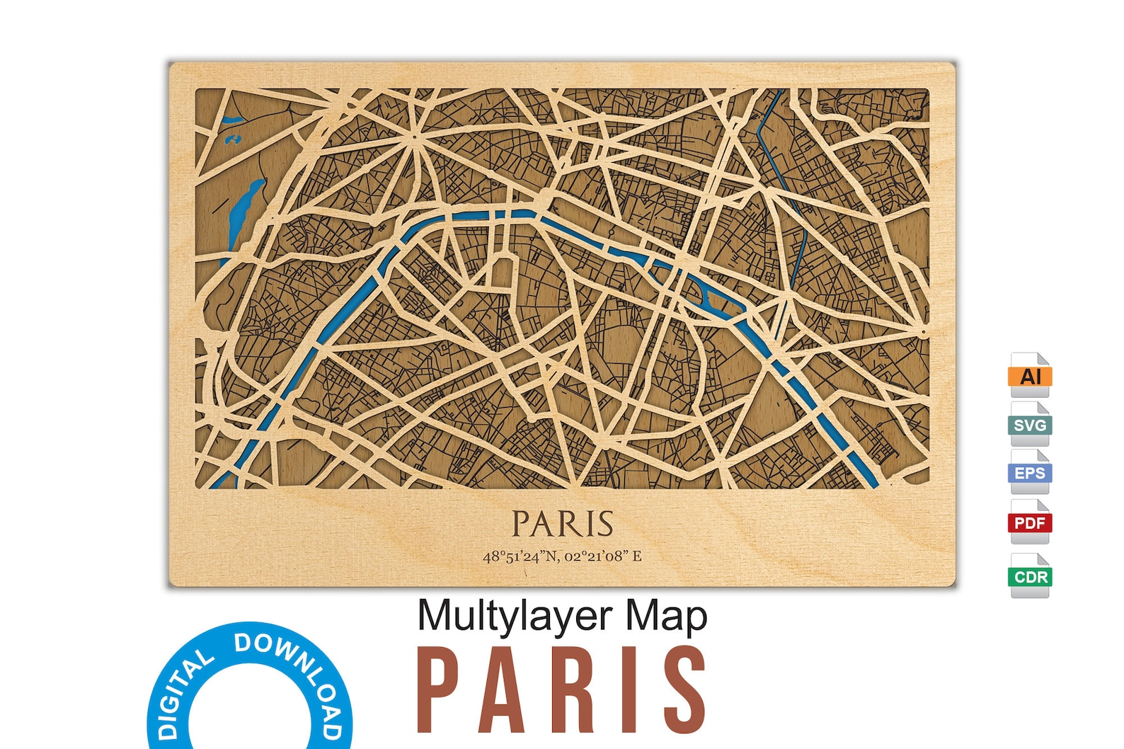 3D Laser Cut Map of Paris Multilayer Map Decor Laser Cut - Etsy