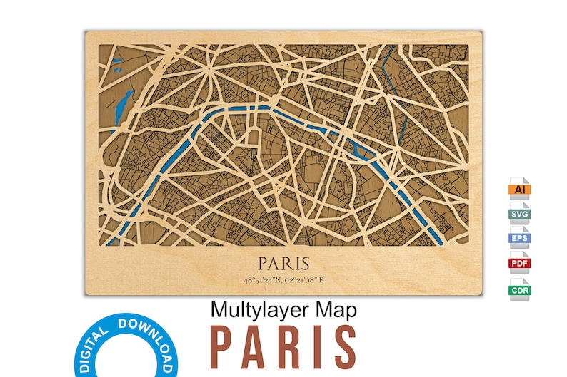 3D Laser Cut Map of Paris Multilayer Map Decor Laser Cut Digital Files ...