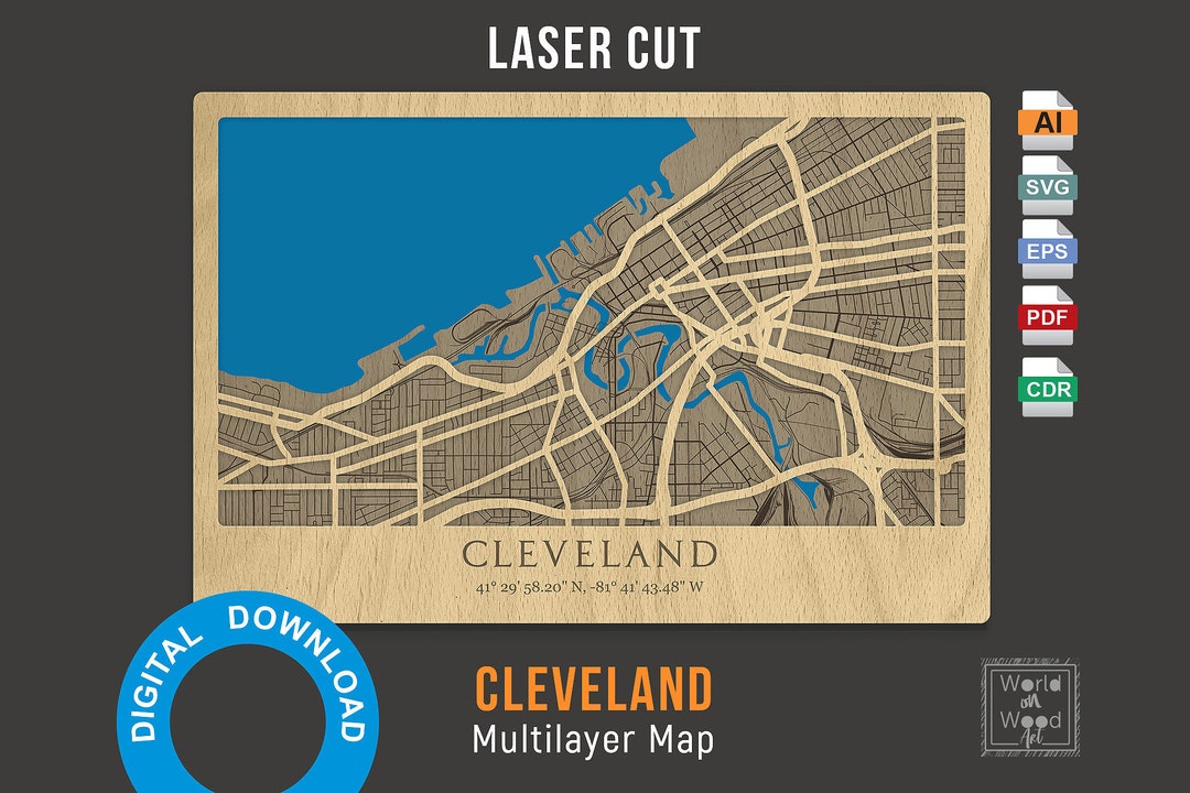 Cleveland Map SVG, Ready Cut Files, Laser Cut Ready Files – PDF, Svg ...