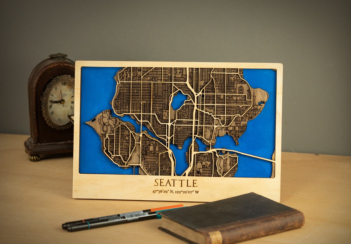 Seattle Street Map Wood 3D City Map Wooden Street Cutouts - Etsy