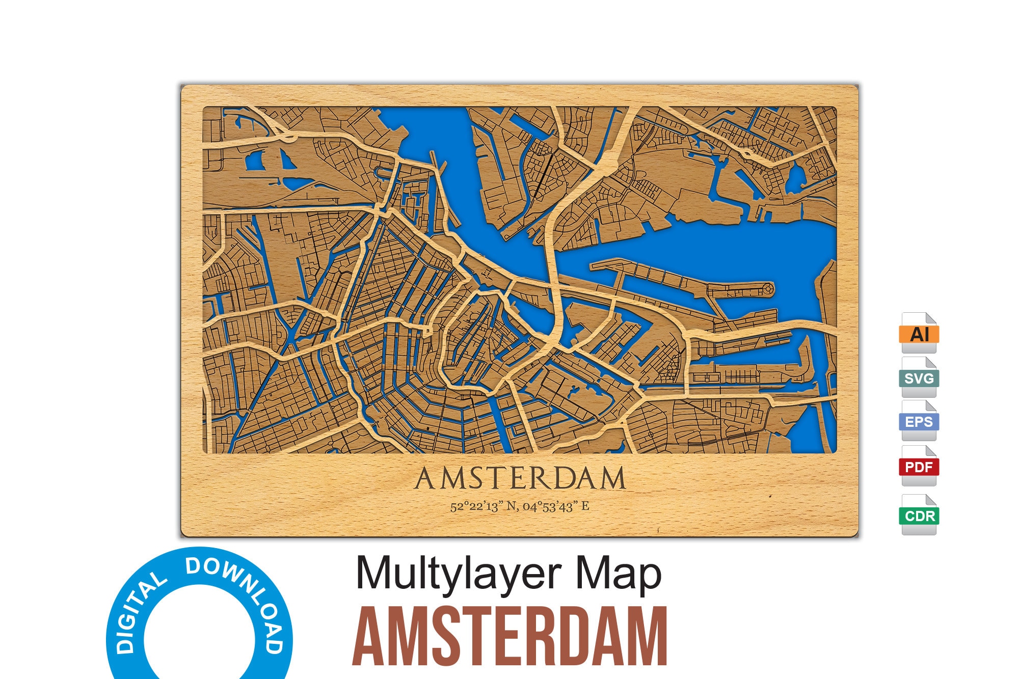 Digital File Amsterdam 3D Laser Cut Map Multilayer Map Decor Laser Cut ...