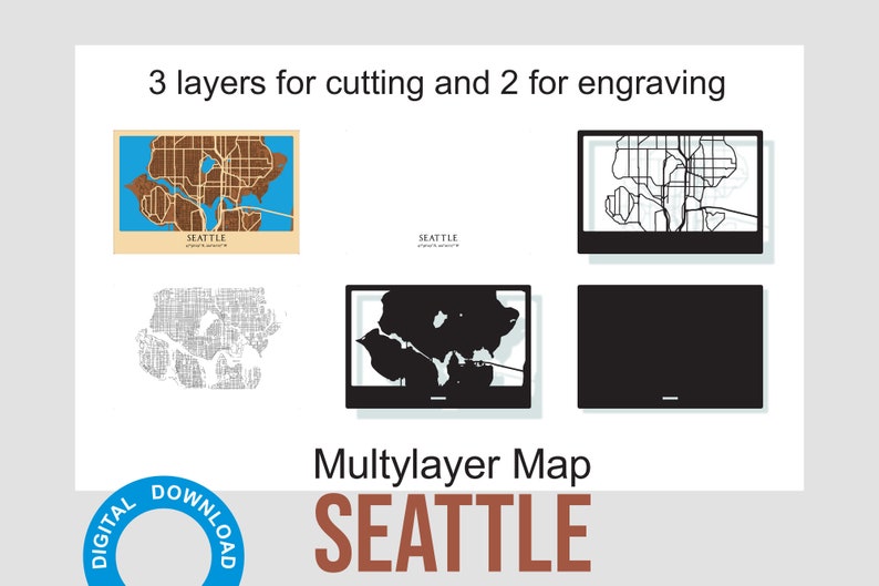 3D Laser Cut Map of Seattle - Multi Layer Street Map Decor Laser Cut ...