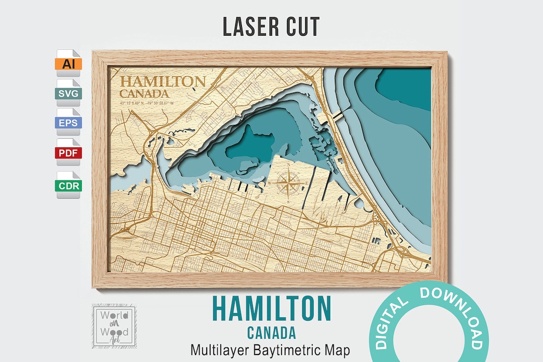 Hamilton Map Svg, Lake Map Svg, Glowforge Map Svg, Laser Map Cut File ...