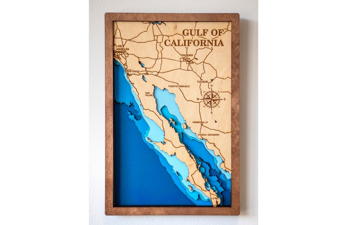 The Gulf of California - 3D Wall Art Map, Beach House Decor - Layered ...