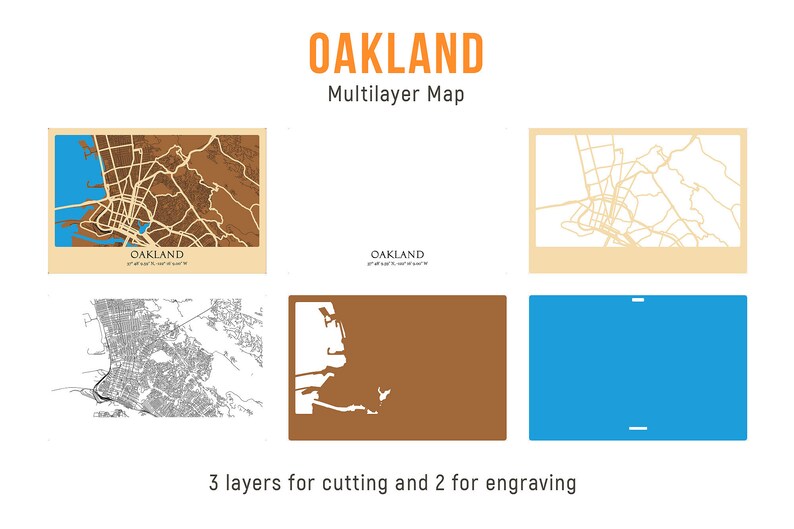 3D Laser Cut Map of Oakland Multilayer Map Decor Laser Cut Digital ...