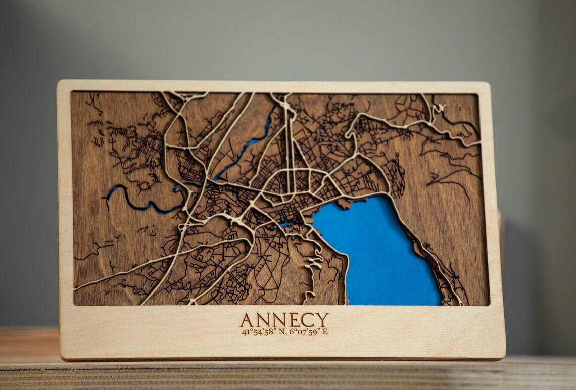 Annecy France Street Wood Map, 3D City Map Gift, Lake Annecy, Wood ...