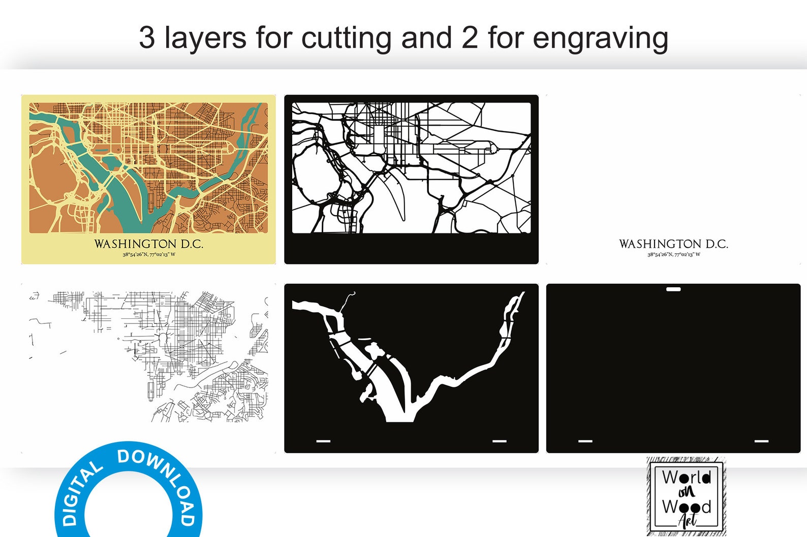 3D Laser Cut Map of Washington D.C. - Multilayer Street Map Decor Laser ...