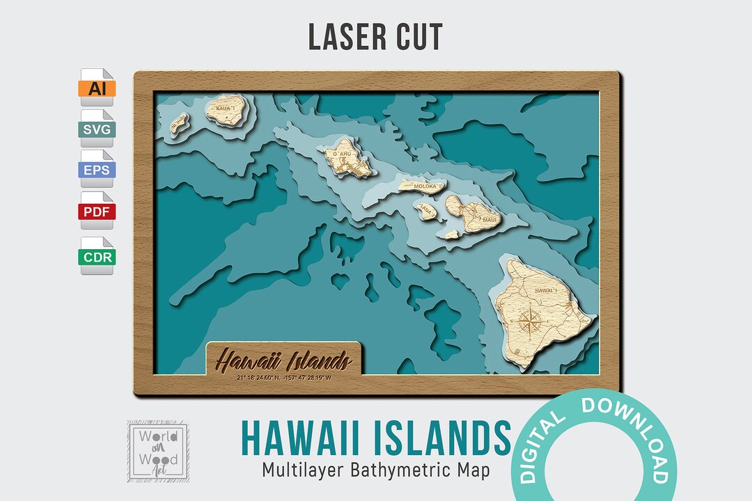 Hawaii Islands Map SVG, Laser Cut Files, Layers Depth, Multilayer ...