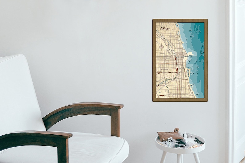 Digital File PDF, SVG, Ai Chicago Map, Chicago Lakefront Wood Map ...