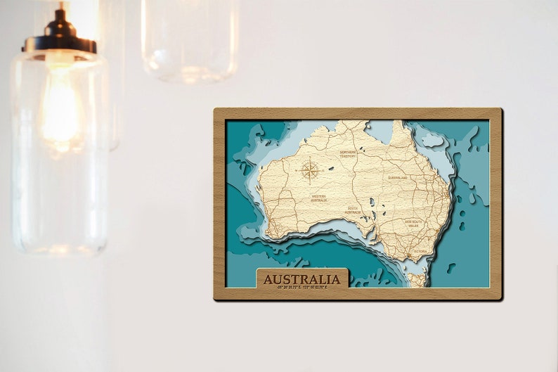 Digital File SVG, PDF Australia Map, 3d Water Depth, Multilayer Vector ...