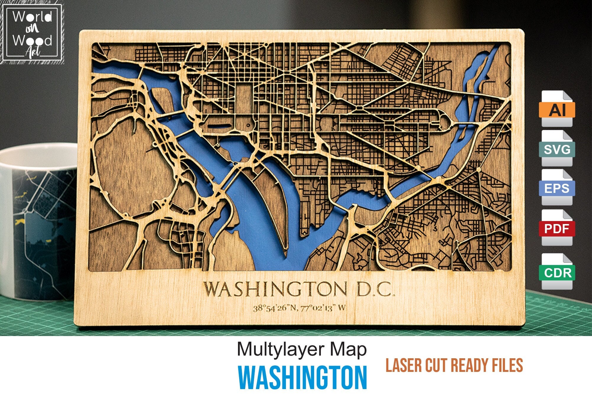 3D Laser Cut Map of Washington D.C. - Multilayer Street Map Decor Laser ...