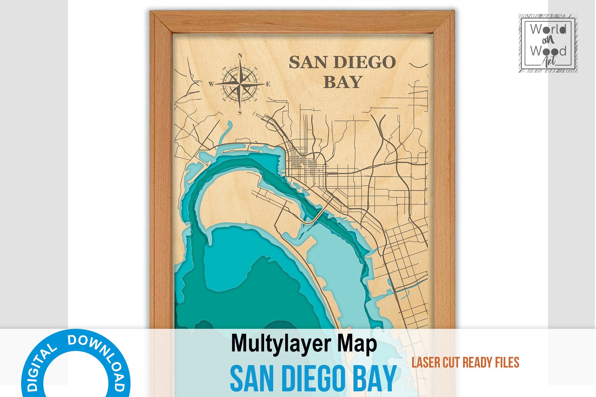 San Diego Bay Cutting Files, PDF, AI, SVG - Wood Multilayer Laser Cut ...