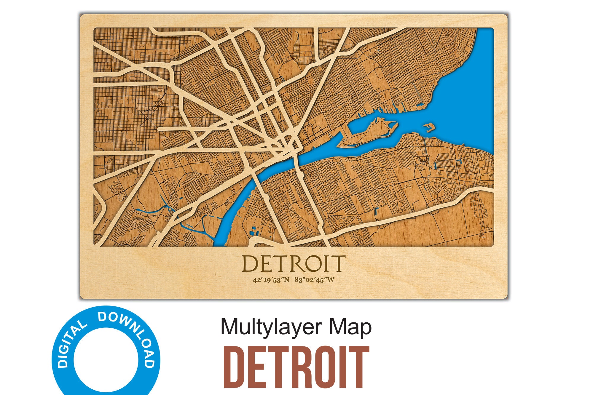 3D Laser Cut Map of Detroit Multi Layer Street Map Decor Laser Cut ...