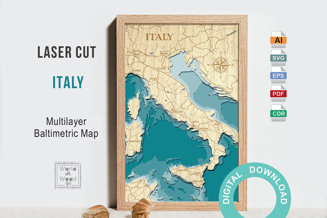 Digital File SVG, PDF - Italy Map, Multilayer Vector Map, Wood ...
