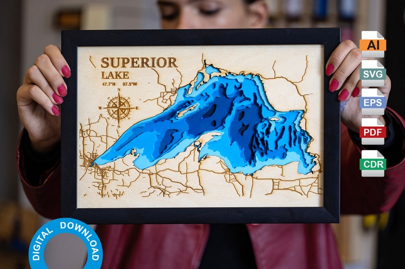 Lake Superior Cutting Files, PDF, AI, SVG - Wood Multilayer Laser Cut ...