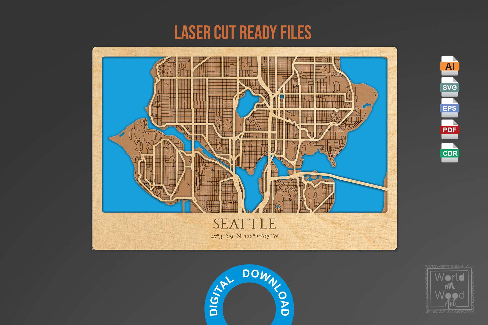 3D Laser Cut Map of Seattle - Multi Layer Street Map Decor Laser Cut ...