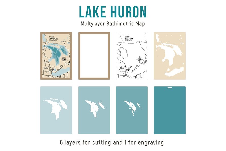 3D Laser Cut Lake Huron Bathymetric Map Digital File - PDF, AI, SVG ...