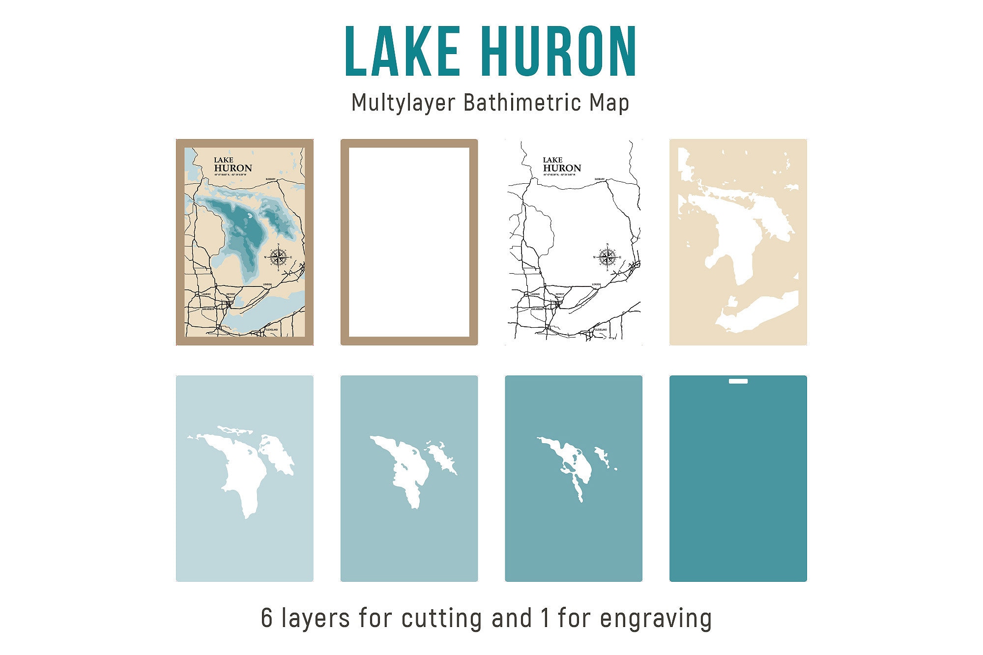 3D Laser Cut Lake Huron Bathymetric Map Digital File PDF, AI, SVG, Cdr ...