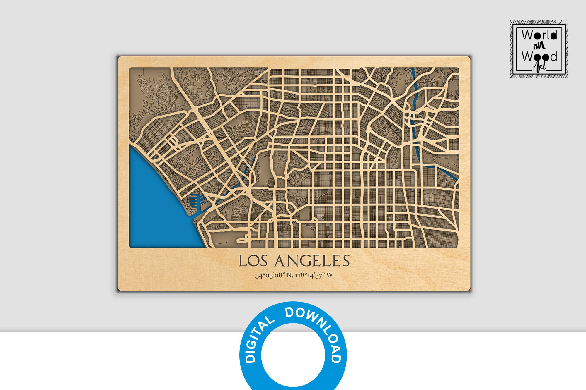 3D Laser Cut Map of Los Angeles - Multilayer Street Map Decor Laser Cut ...